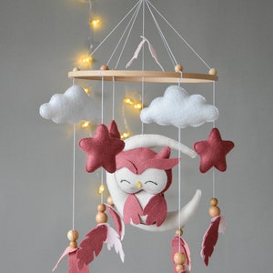 Baby Mobile Owl, Owl Baby Red Mobile Girl. Baby Shower Gift. Nursery ...