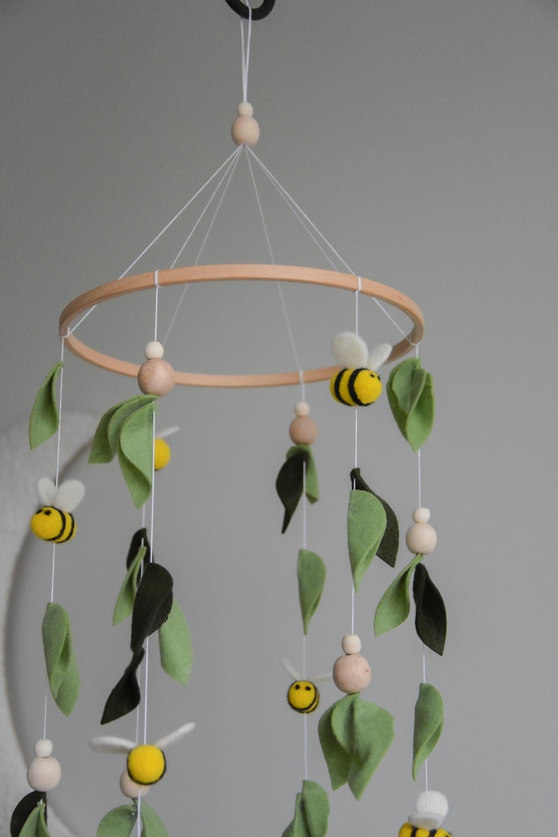 Floral-themed Bees Baby Crib Mobile, Boucle Nursery Decor, Baby Shower ...