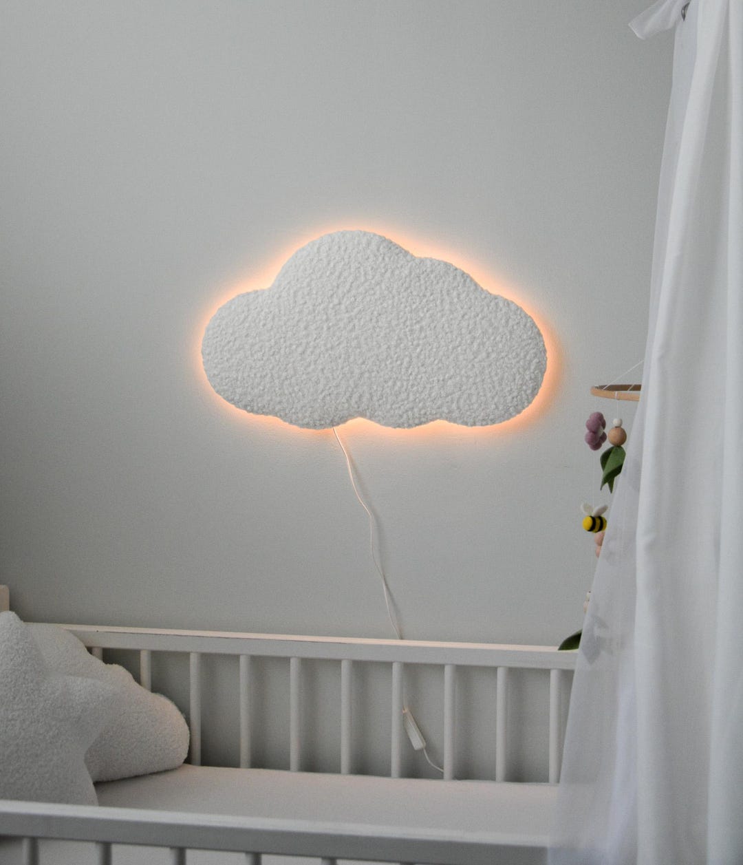 Boucle Warm White Cloud LED Night Light, Boucle Cloud Wall Lamp, Kids ...