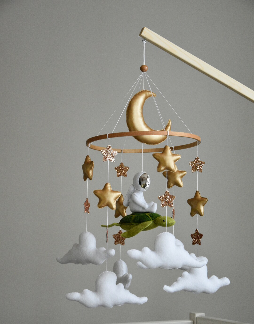 Golden Stars and Moon Space Baby Mobile, Space Nursery Mobile ...