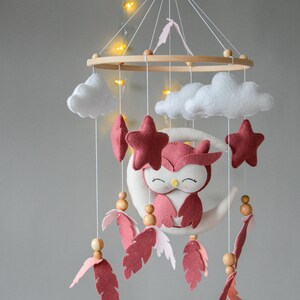 Baby Mobile Owl, Owl Baby Red Mobile Girl. Baby Shower Gift. Nursery ...