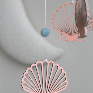 Wooden Seashell Baby Nursery Mobile, Felted Balls Baby Cot Mobile ...