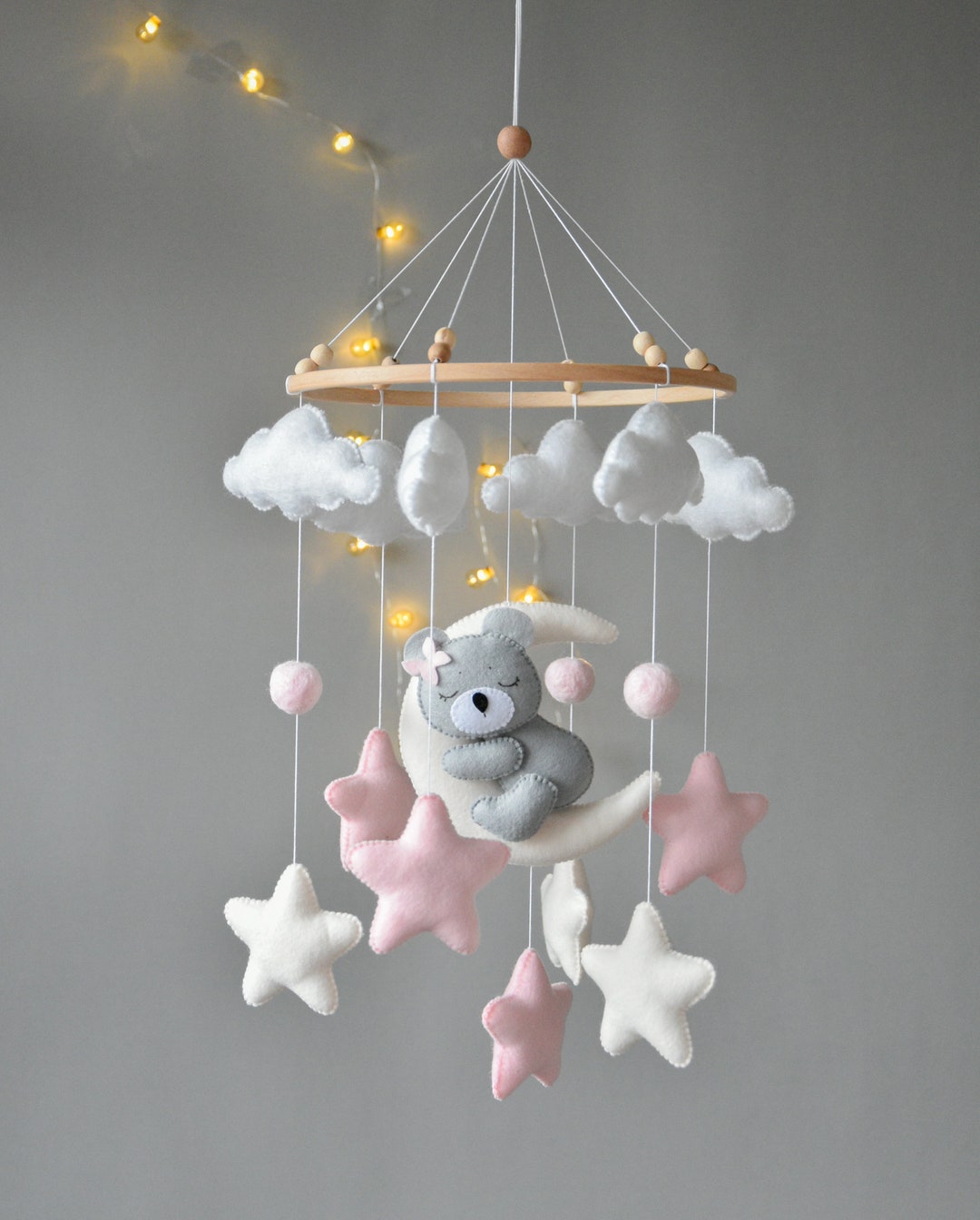 Felt Baby Mobile • Sleeping Bear, Moon and Stars Nursery Decor - Etsy