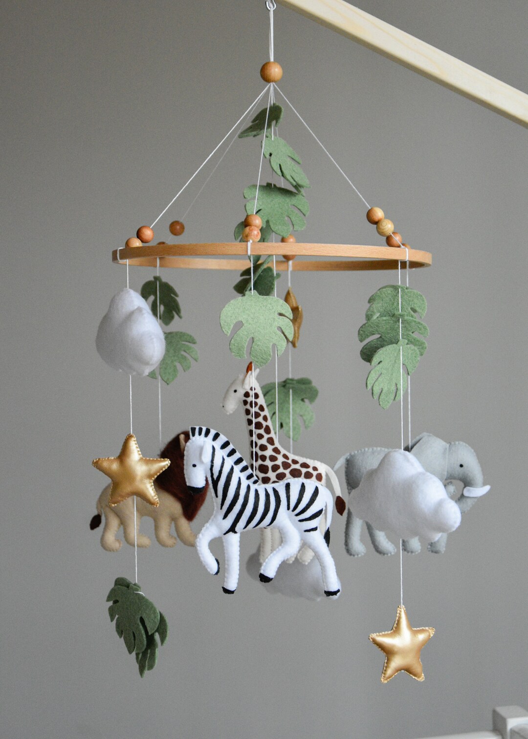 Safari Baby Mobile With Giraffe, Lion, Zebra & Elephant – Handmade ...