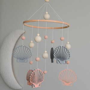 Seashell Baby Nursery Mobile, Felted Balls Baby Cot Mobile, Wooden ...