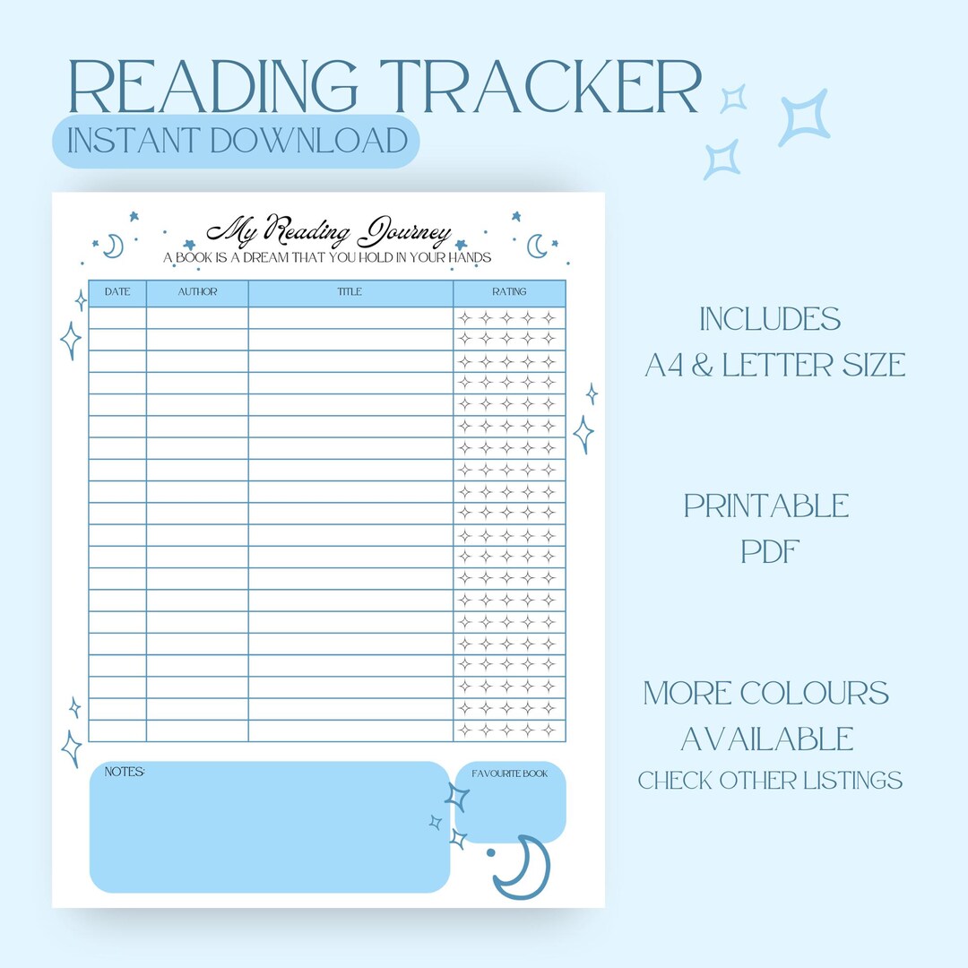 Printable Blue Book Tracker | Reading Log /tracker | Digital Download ...