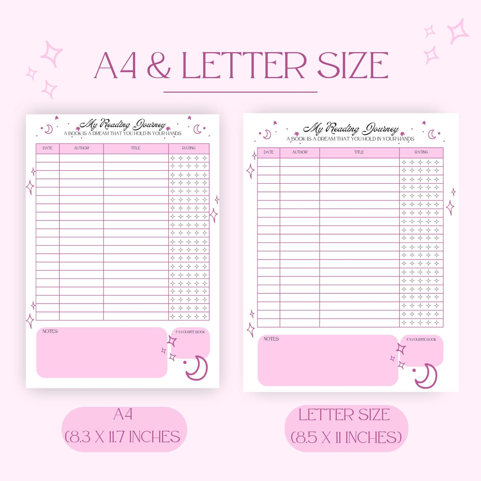 Printable Pink Book Tracker | Reading Log /tracker | Digital Download ...
