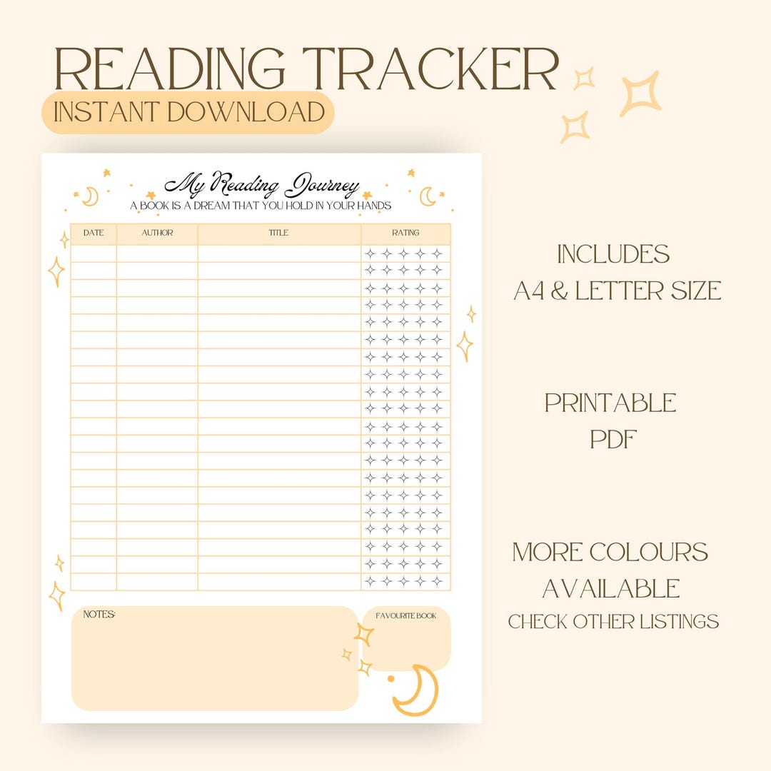 Printable Yellow Book Tracker | Reading Log /tracker | Digital Download ...
