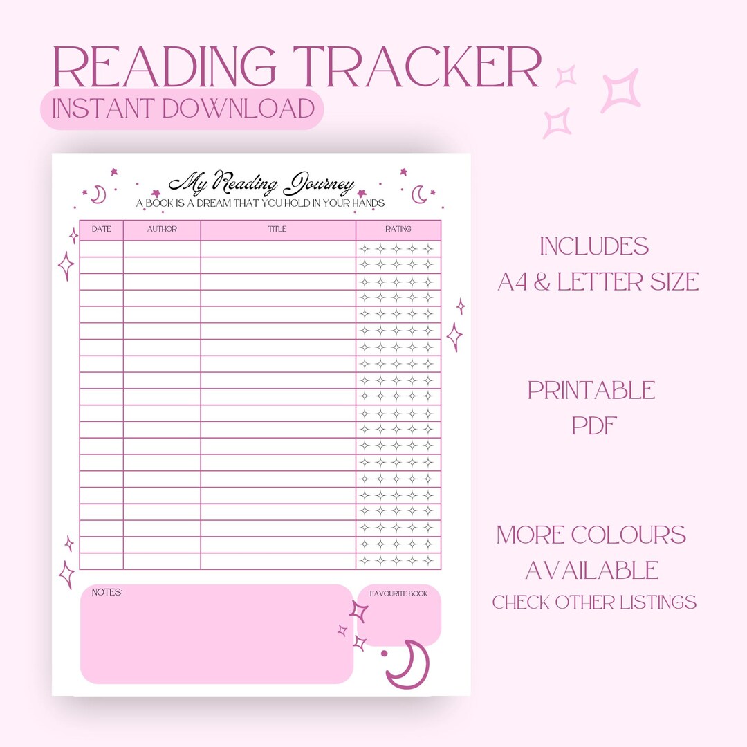 Printable Pink Book Tracker | Reading Log /tracker | Digital Download ...