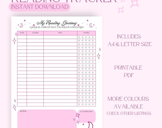 Printable Pink Book Tracker | Reading Log /tracker | Digital Download ...