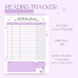 Printable Purple Book Tracker | Reading Log /tracker | Digital Download ...