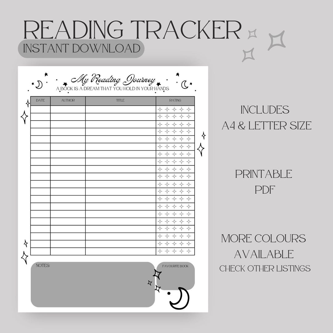 Printable Grey Book Tracker | Reading Log /tracker | Digital Download ...