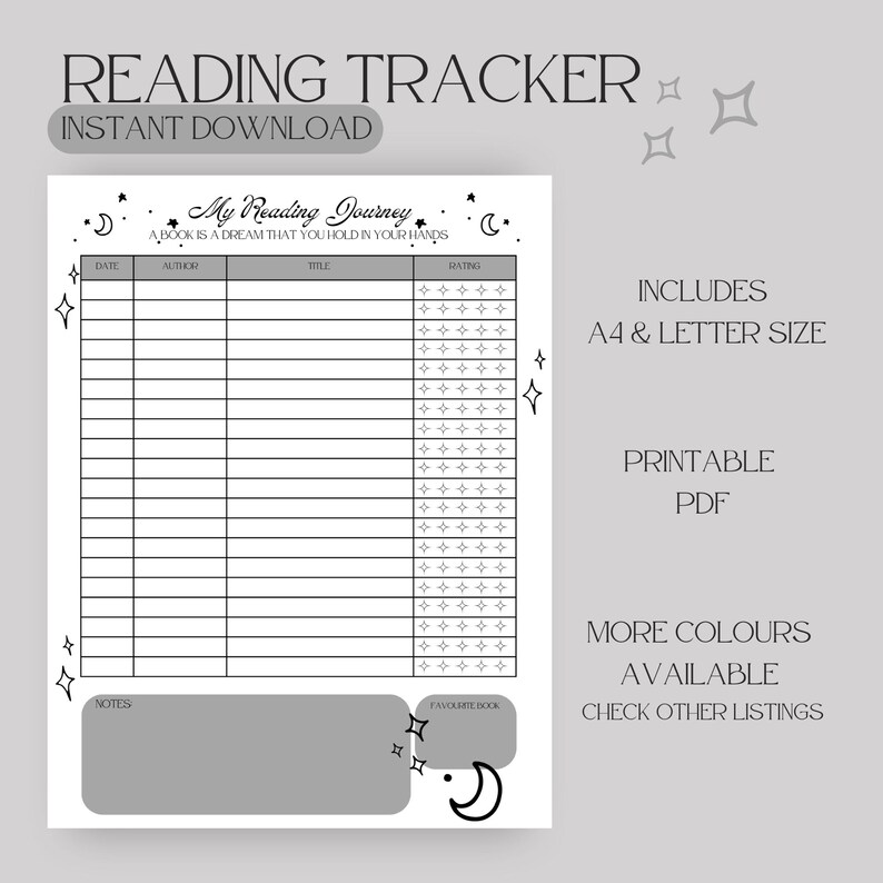 Printable Grey Book Tracker | Reading Log /tracker | Digital Download ...