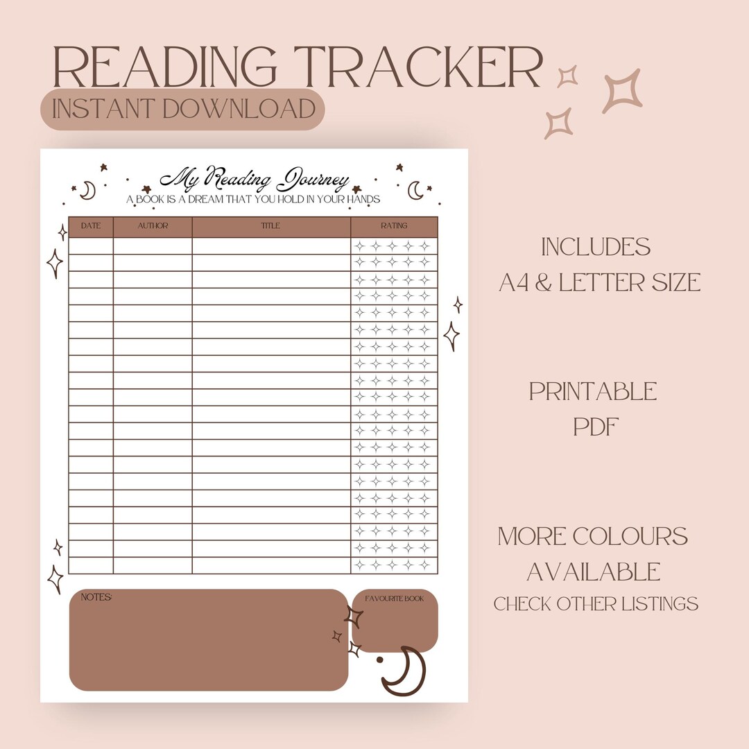 Printable Mocha Book Tracker | Reading Log /tracker | Digital Download ...
