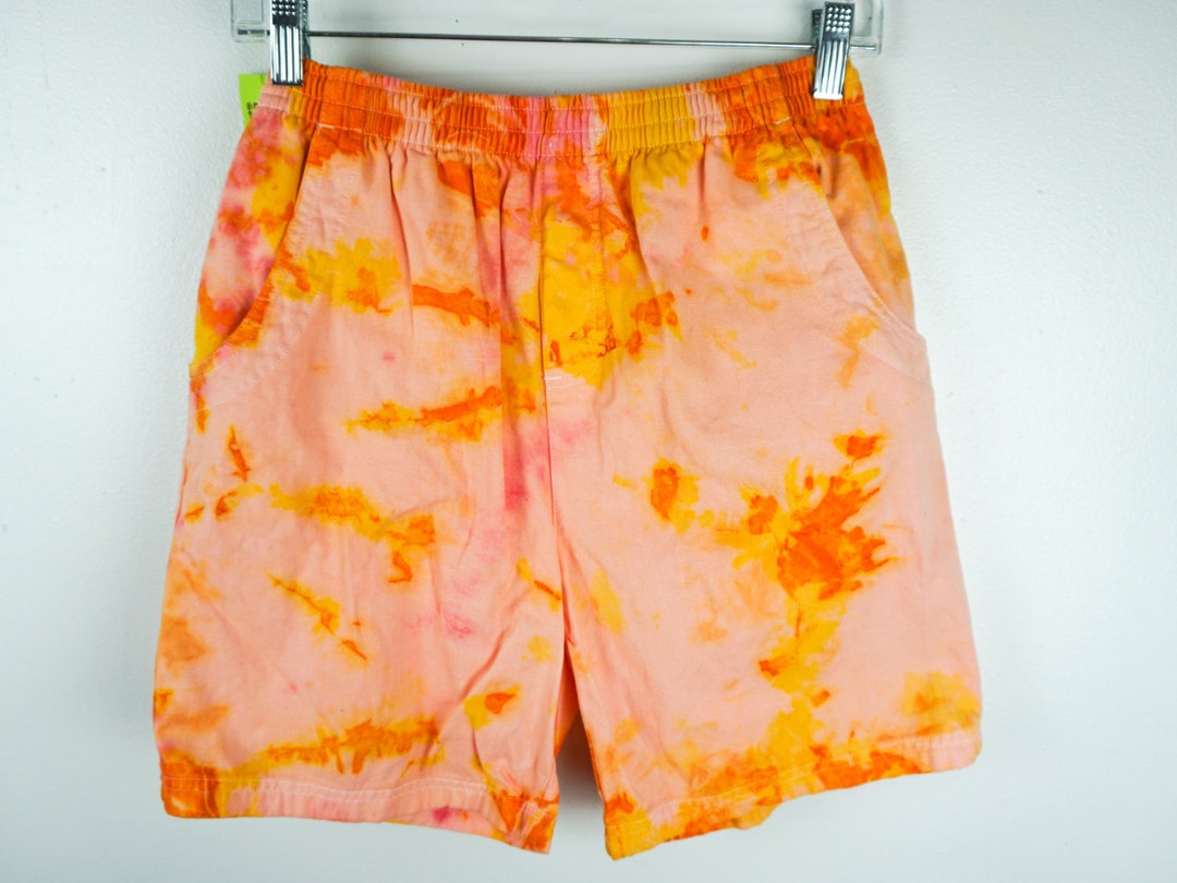 Tie Dye Jean Shorts Orange Pin Pastel Yellow Beach Long Board Hippies ...