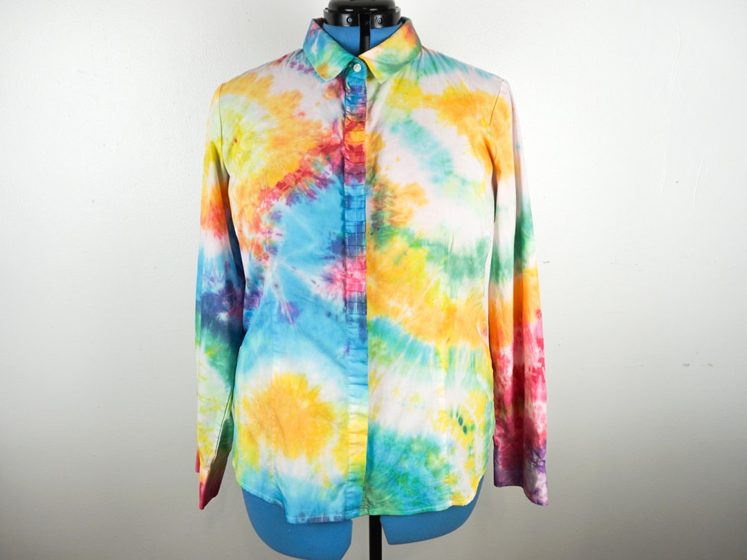 Blue Yellow Red Tie Dye Collared Button up Dress Shirt Unisex Green ...
