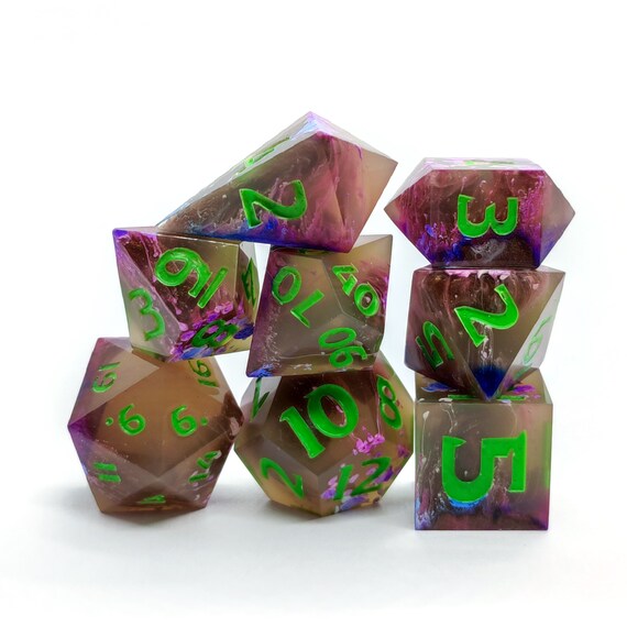 Handcrafted DND Dice Set Alien Slime Brown Green Purple | Etsy