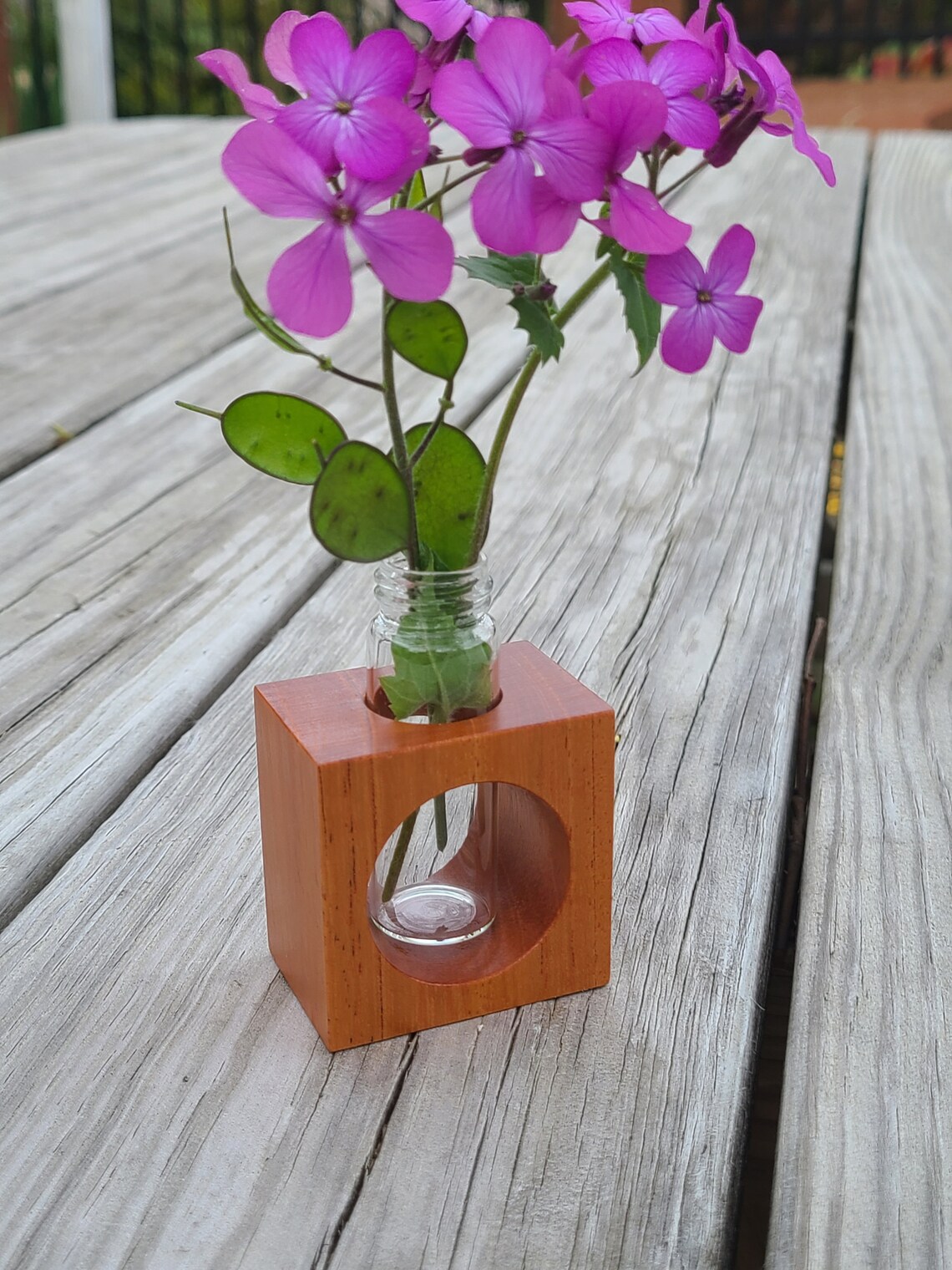 Small Desk Top Vase Single Stem Vase Wood & Glass Flower - Etsy