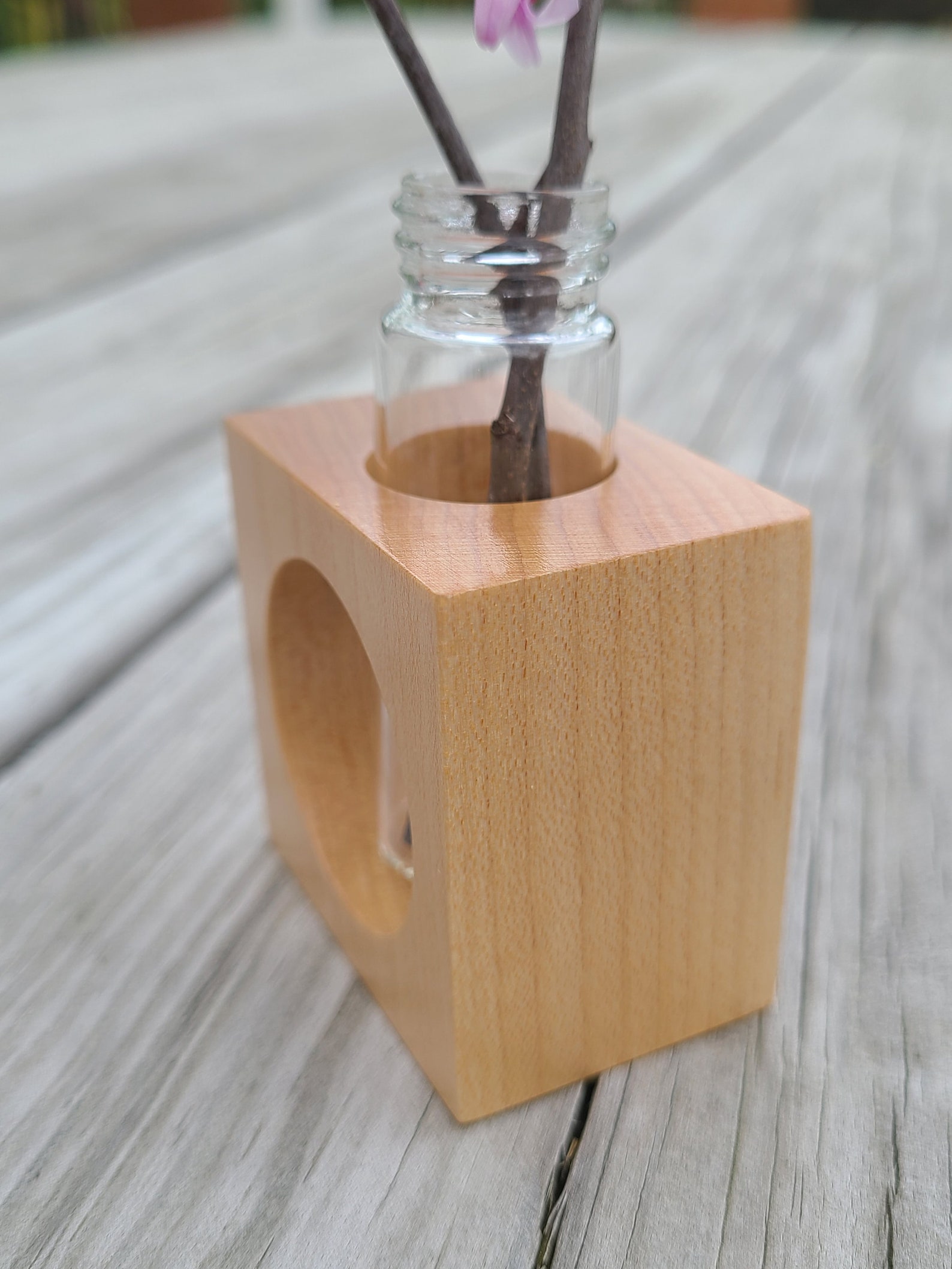 Small Desk Top Vase Single Stem Vase Wood & Glass Flower - Etsy