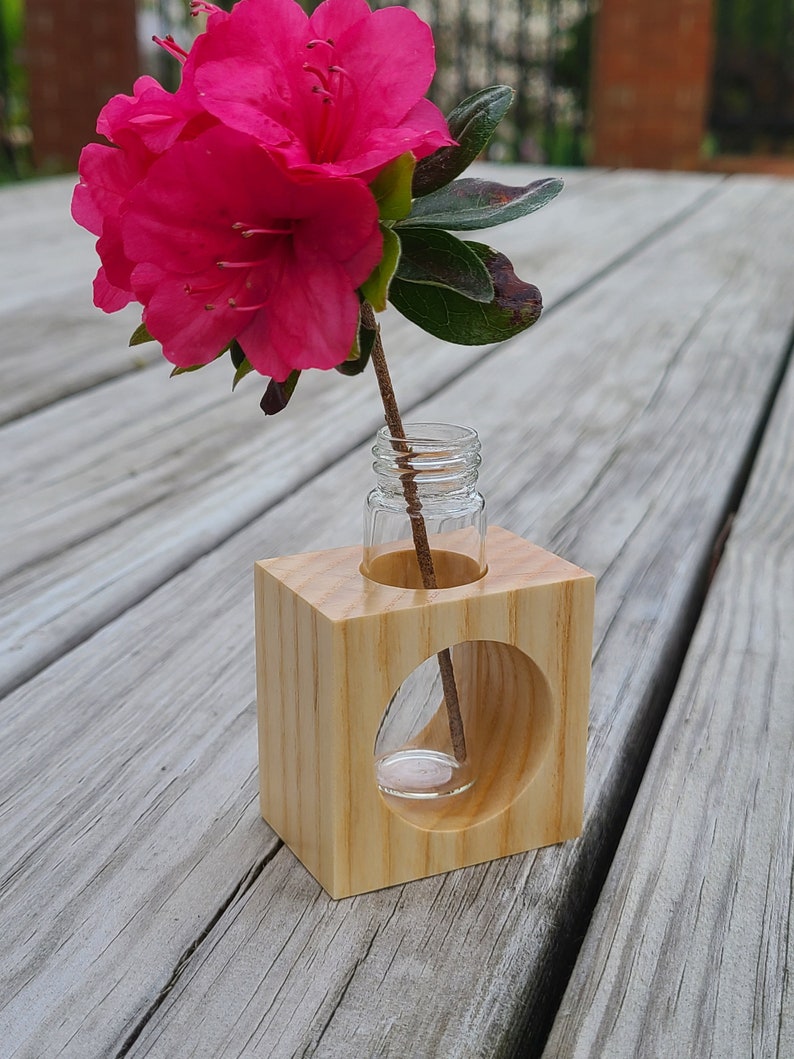 Small Desk Top Vase Single Stem Vase Wood & Glass Flower - Etsy