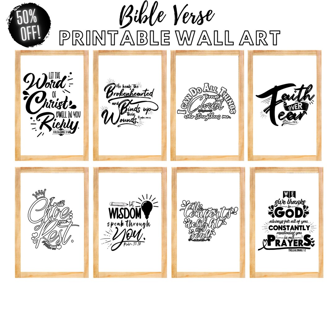 8 Bible Verse Wall Art Printable, Digital Prints, Wall Hanging ...