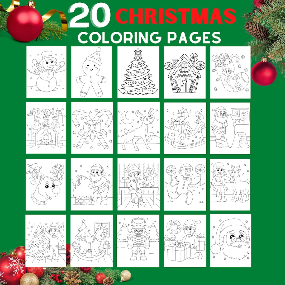 Christmas Printable Kids Coloring Pages 20 Pack, Downloadable Coloring ...