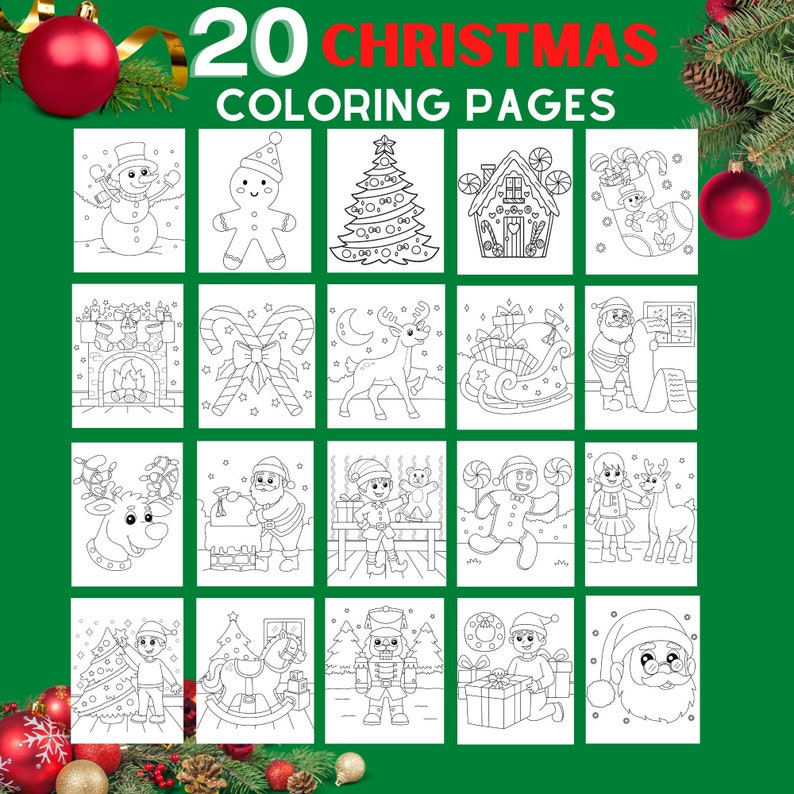 Christmas Printable Kids Coloring Pages 20 Pack, Downloadable Coloring ...