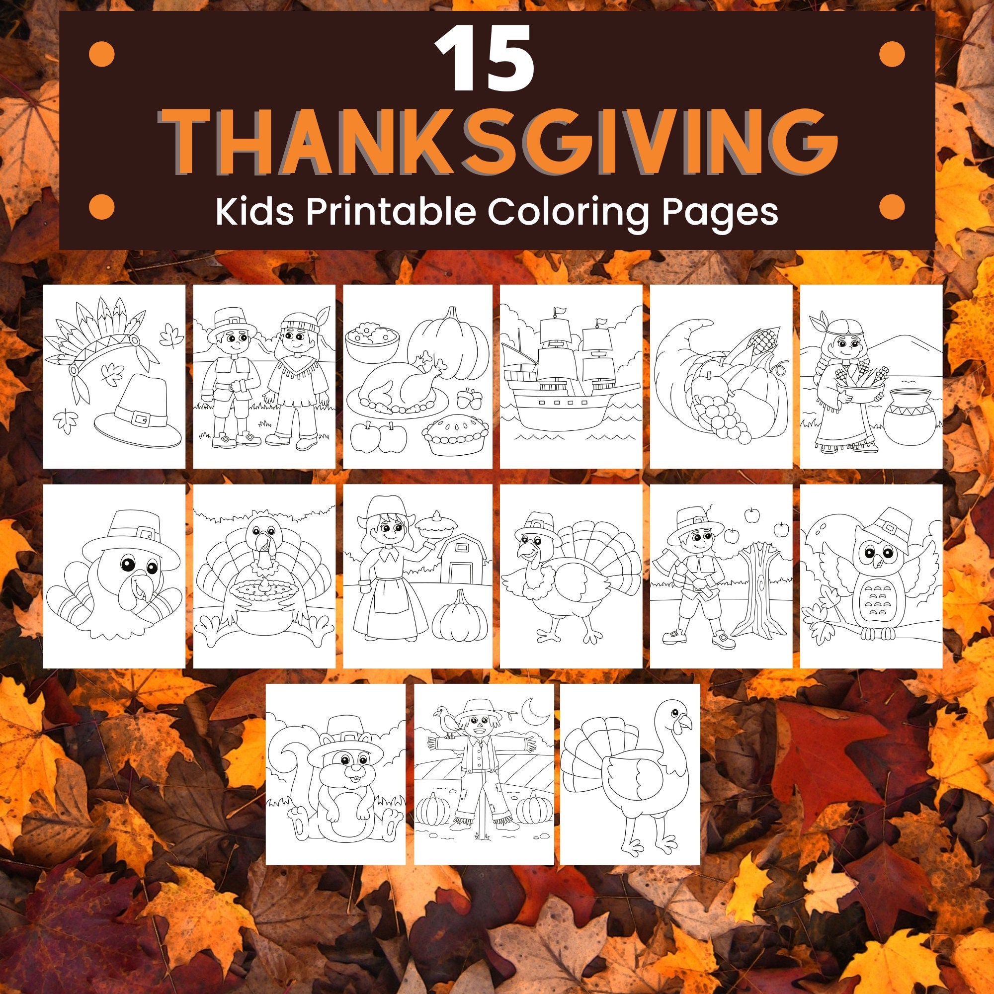 15 Thanksgiving Printable Coloring Pages, Kids Activity Sheets ...