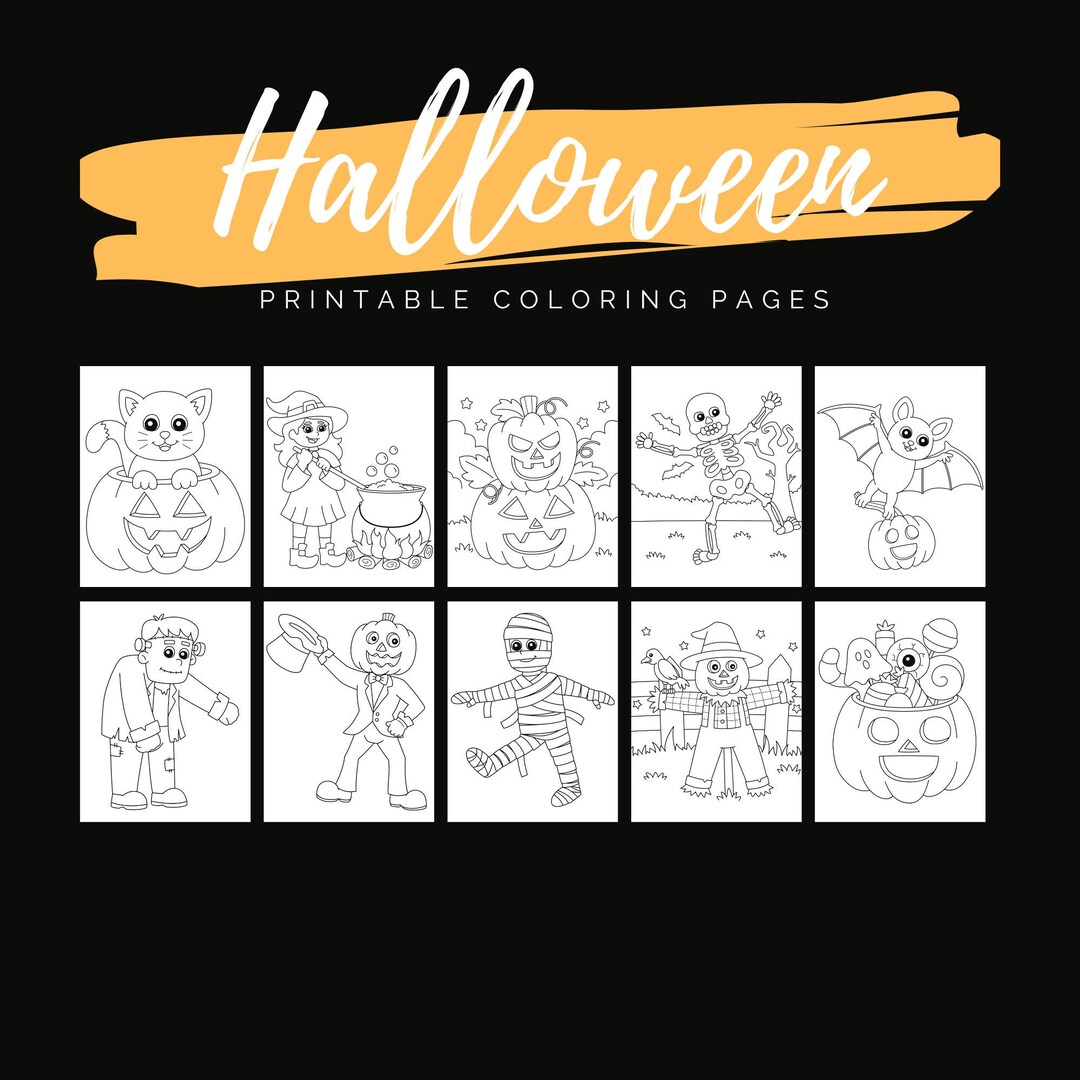 10 Printable Halloween Coloring Pages, Kids Activity Sheets, Instant ...