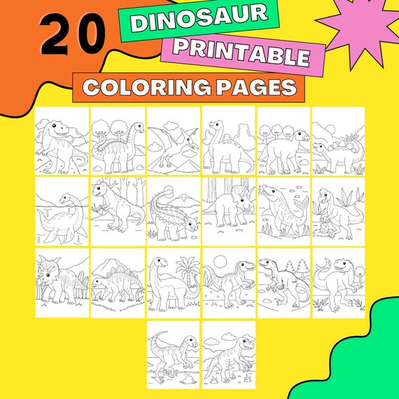 20 Printable Dinosaur Coloring Pages Kids Activity Sheets - Etsy