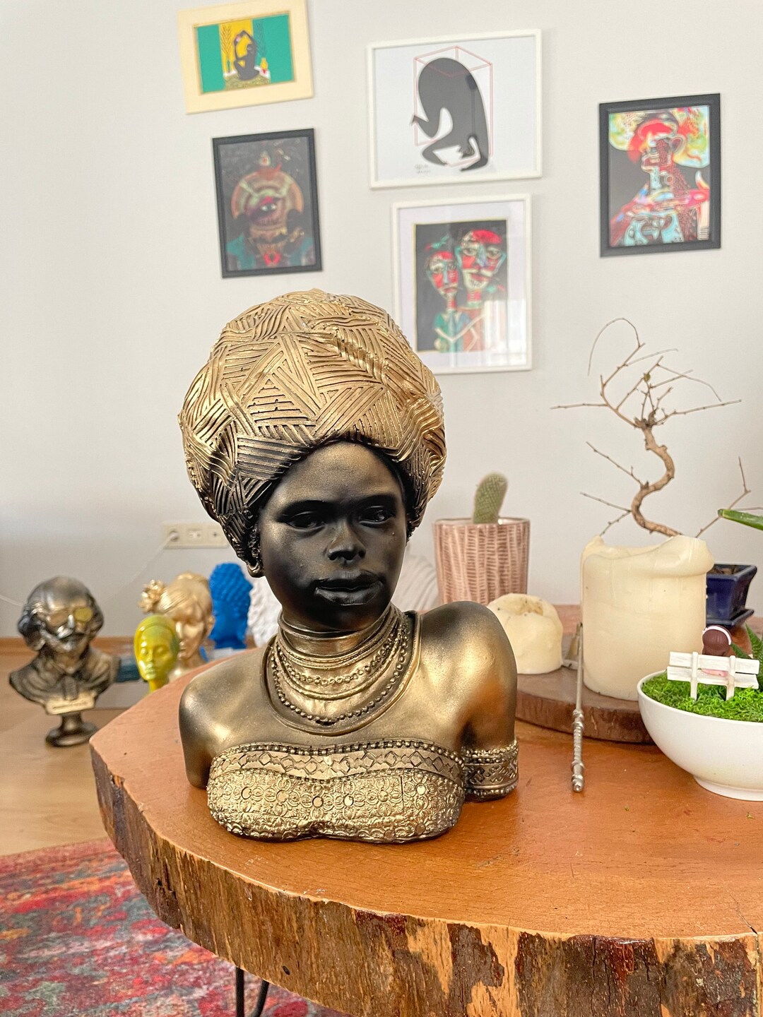 Large African Lady Sculpture Statue, African Statue, Bust, Black ...
