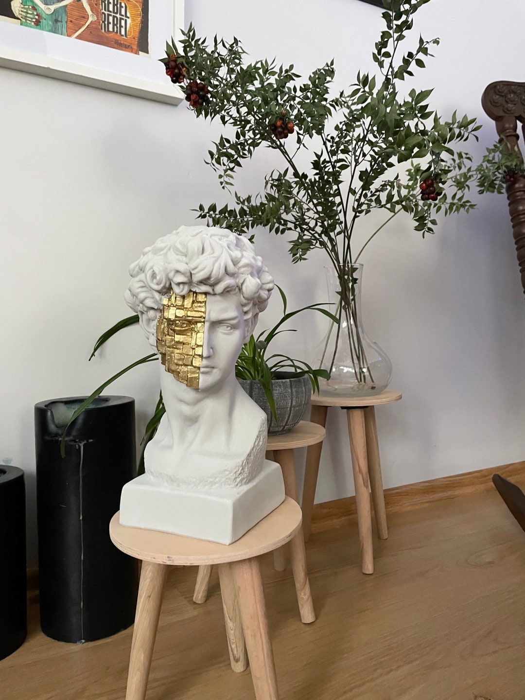 Large David Sculpture Statue,13 Inches David Bust Statue, White and ...