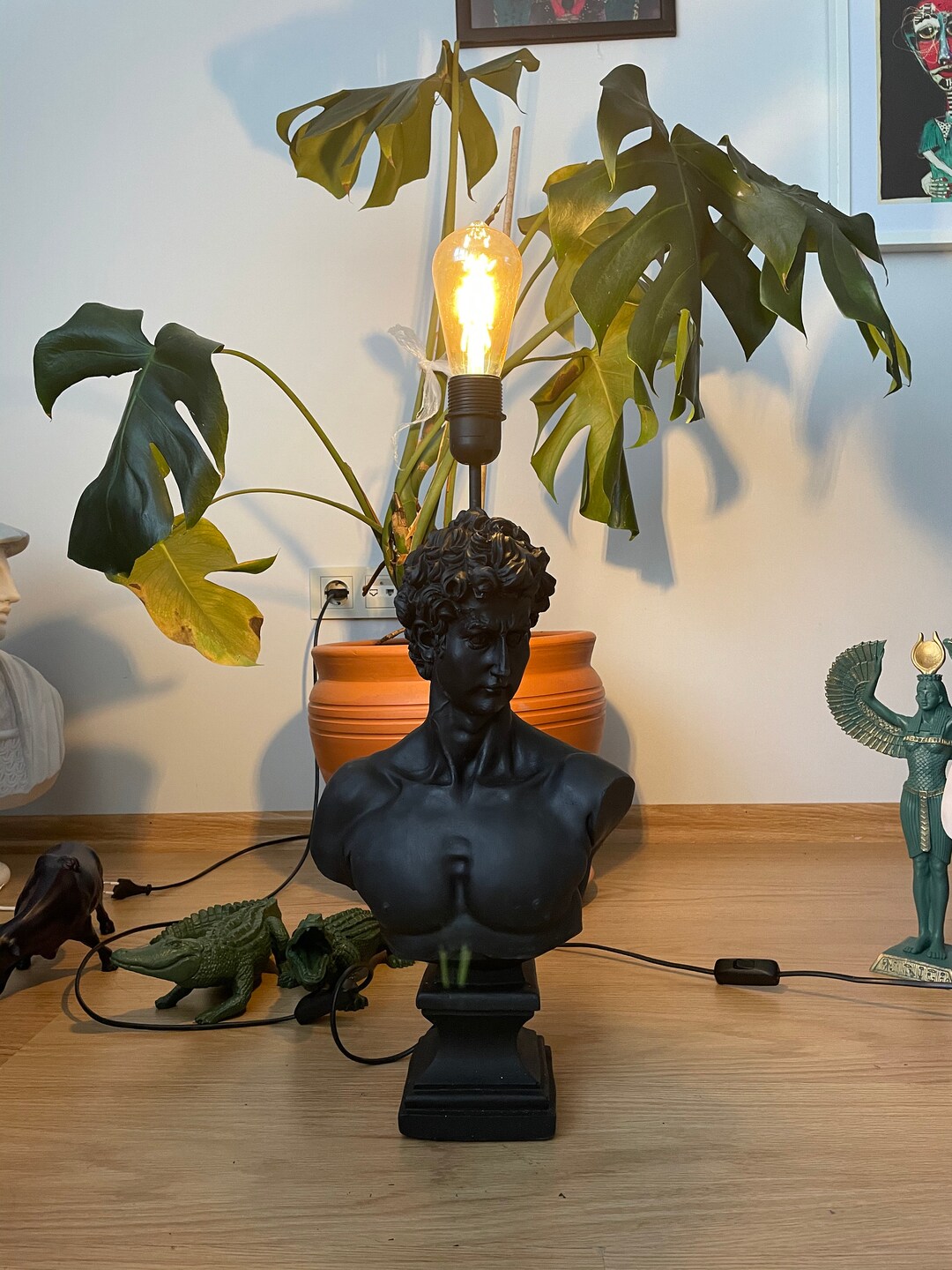 Statue Lamp of David Head, Greek Bust Statue, Pop Art Sculpture, Light ...