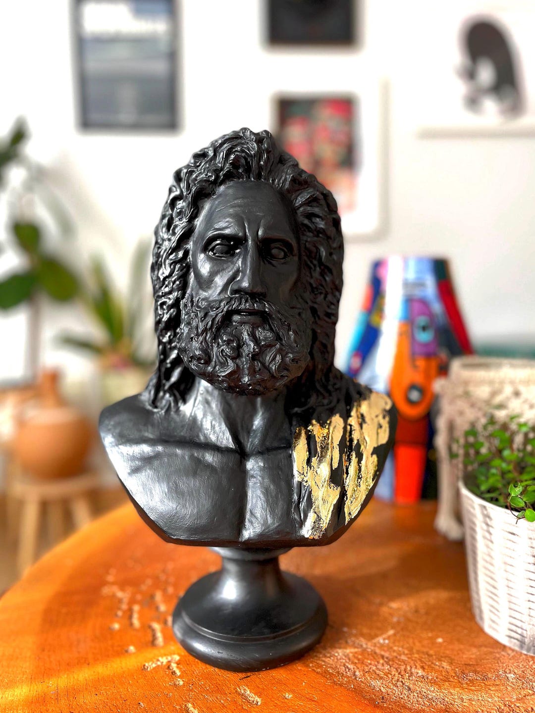 Large Zeus Sculpture Statue,14 Inches Zeus Bust Statue, Black and Gold ...