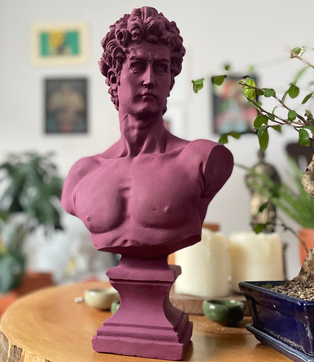 Large David Sculpture Statue, David Bust Statue, Bust, Burgundy ...