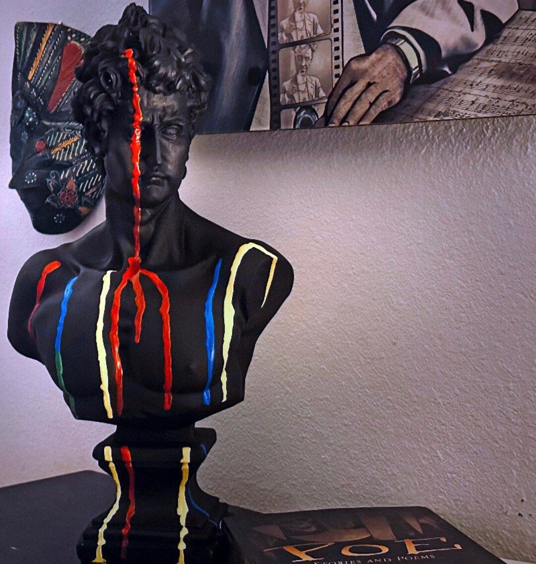 Large David Sculpture Statue, David Bust Statue, 17 İnches Bust, Black ...