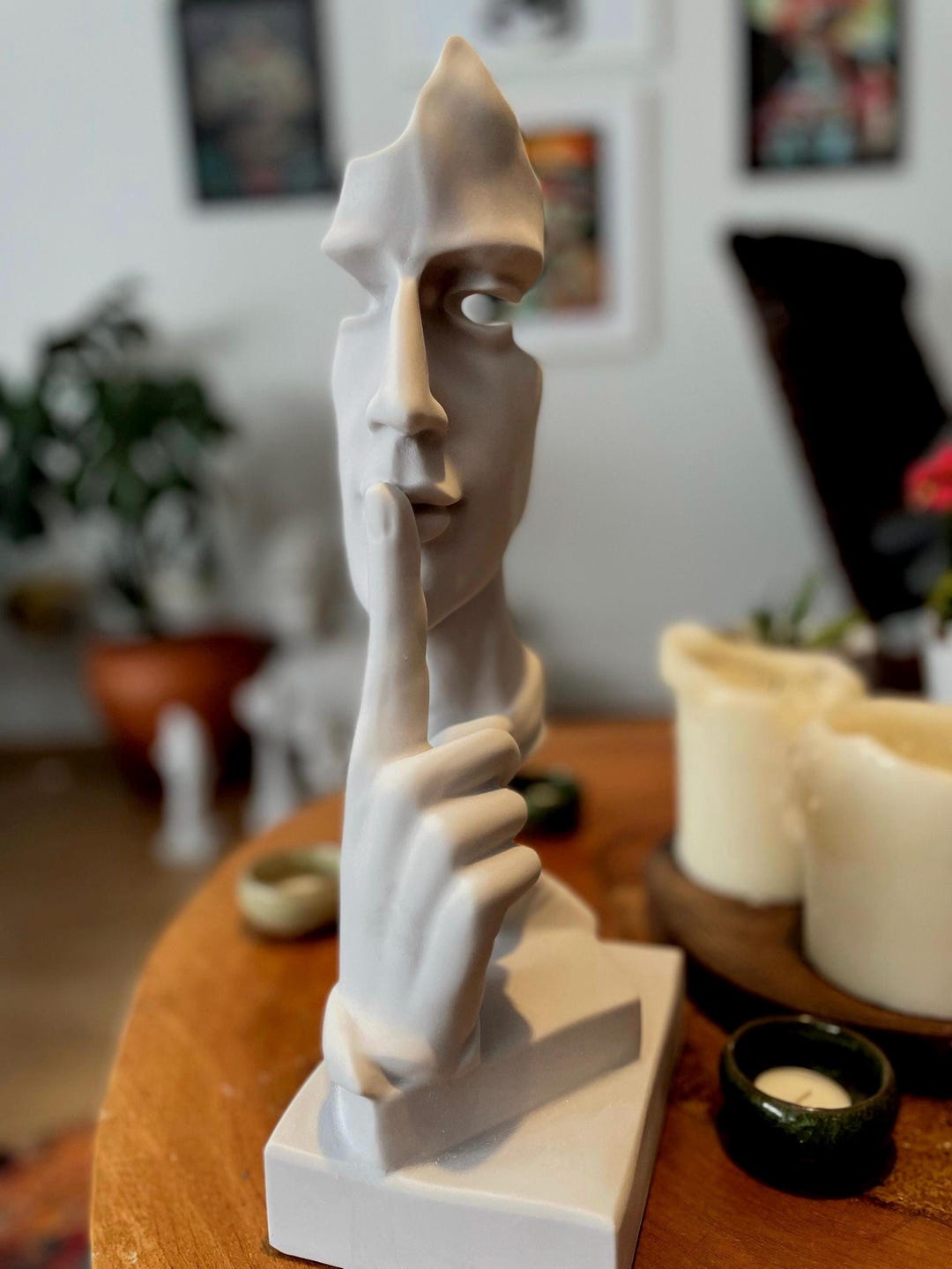 Handmade 15 Inches Stone Shushing Man Statue - Unique Home Decor - Art ...