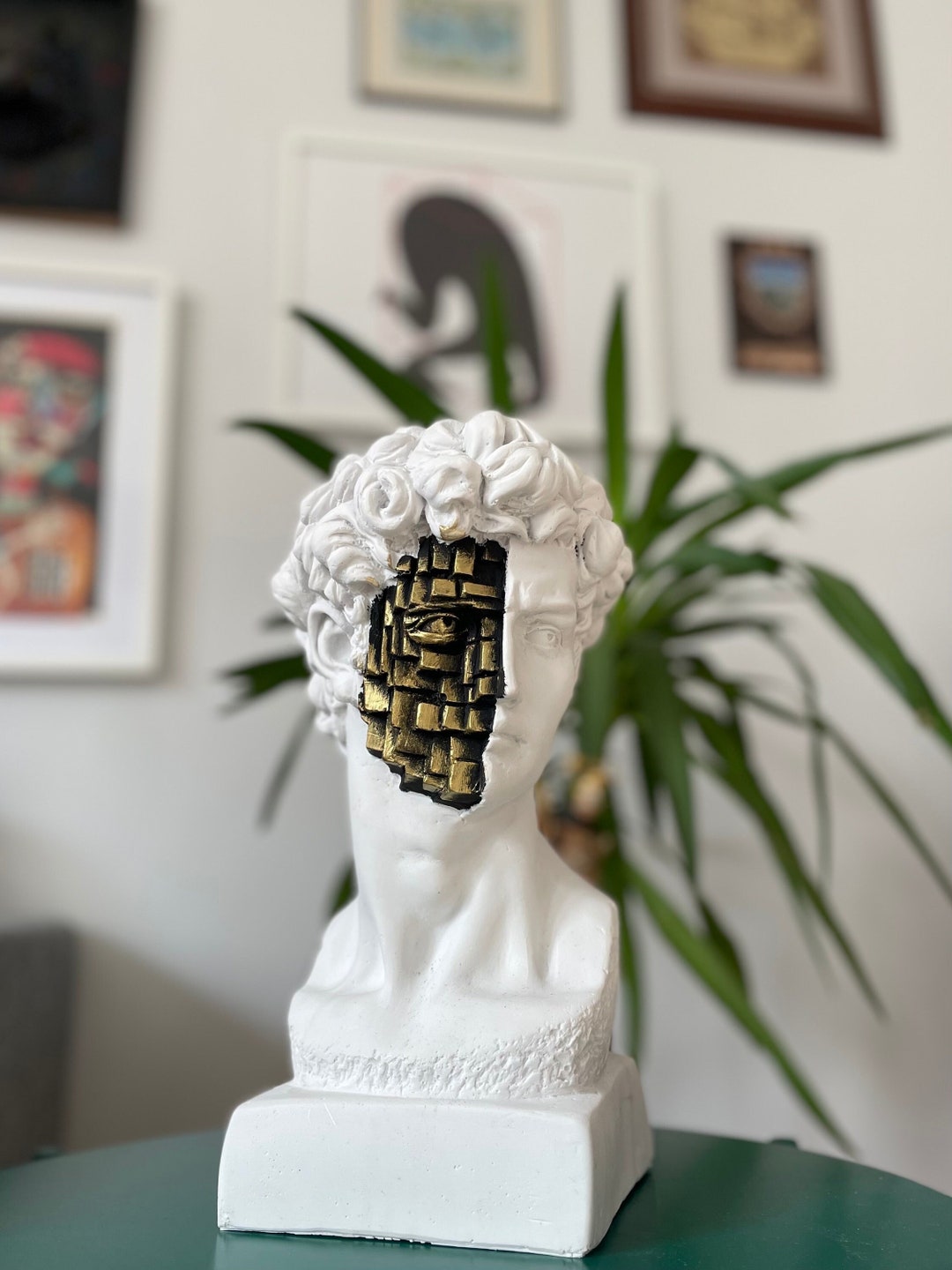 13.3 Inch David Statue Renaissance Sculpture Michelangelo's David Gold ...