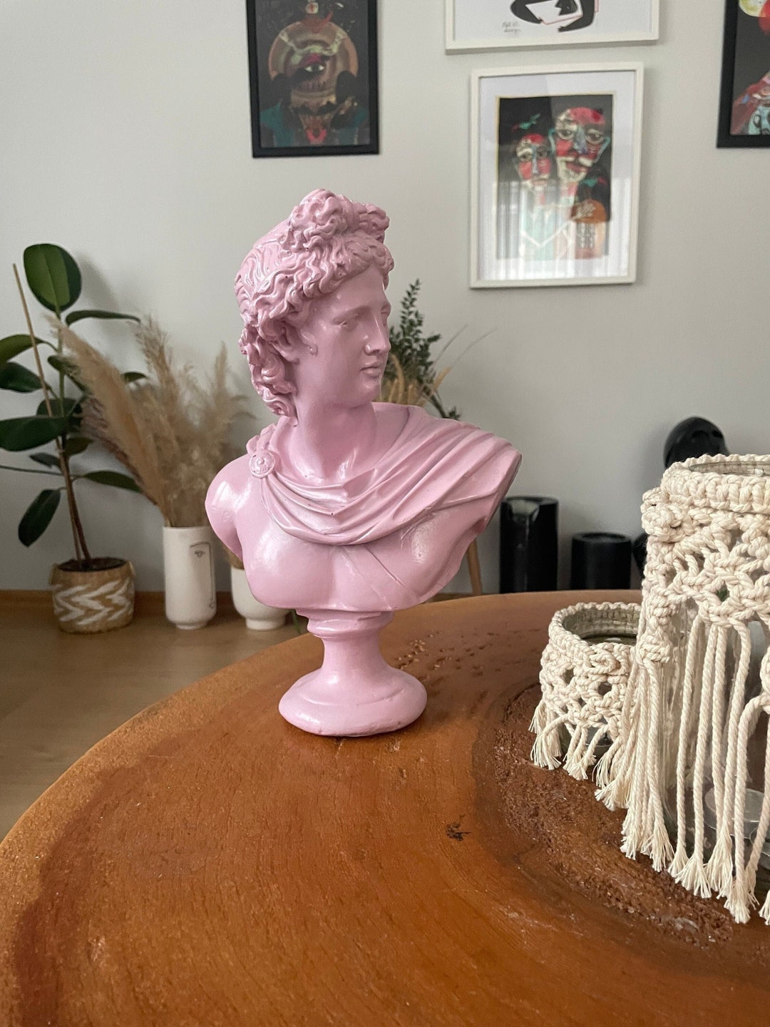 Large Apollo Sculpture Statue, Apollo Bust Statue, Bust, Pink Sculpture ...