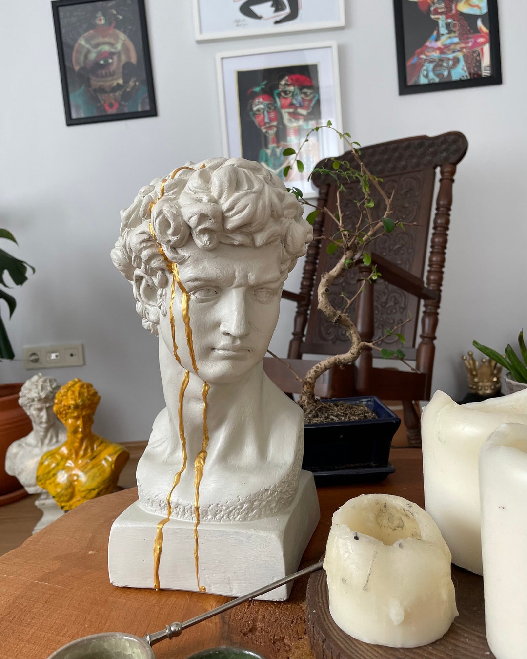 Large David Sculpture Statue, 17 Inches David Bust Statue, Bust, Cream ...