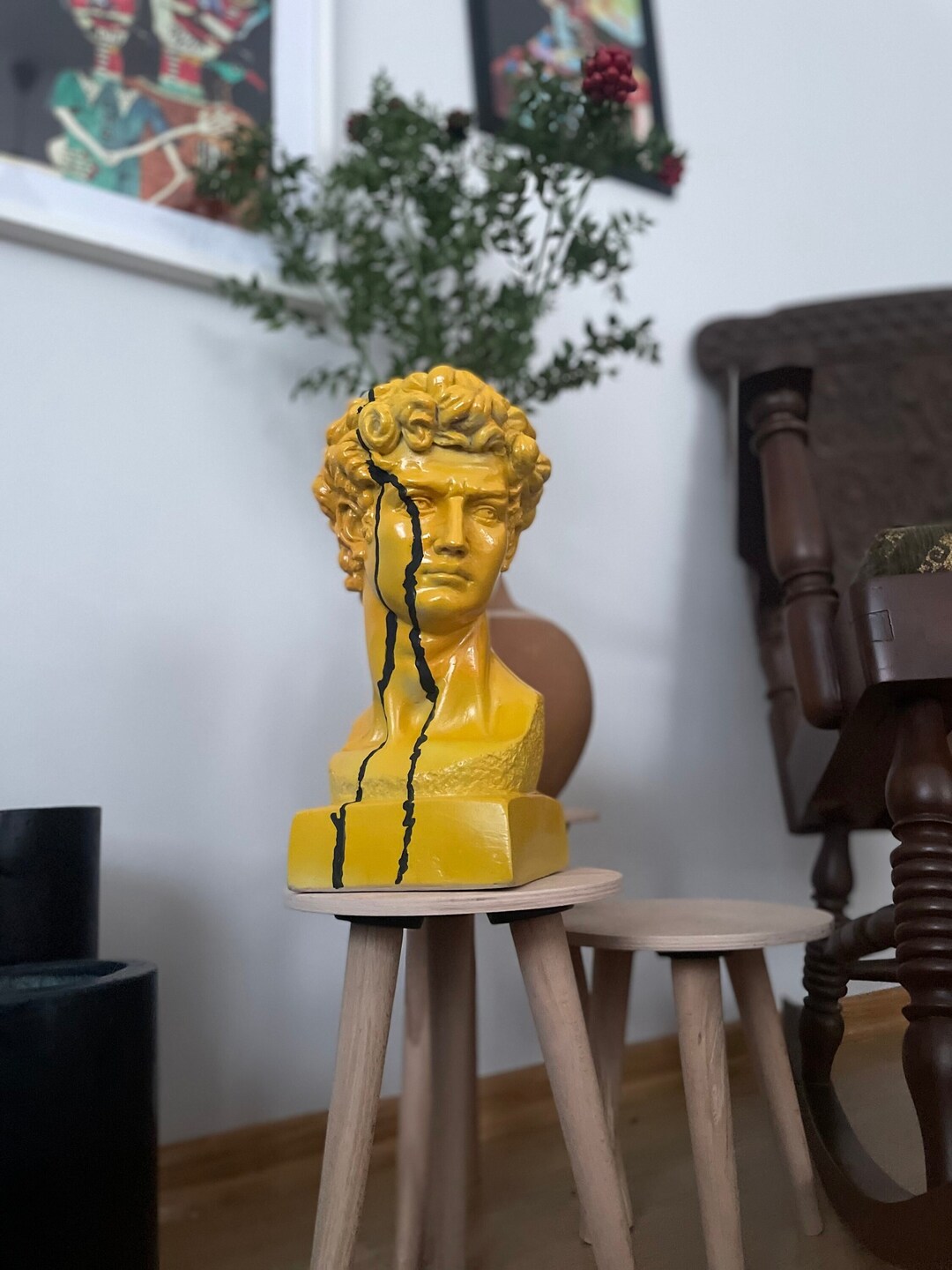 Large David Sculpture Statue, David Bust Statue, Bust, Yellow Sculpture ...