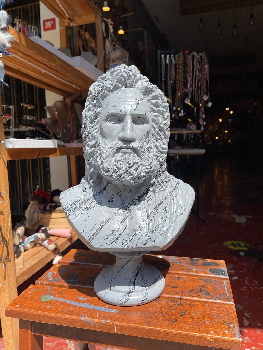 Large Zeus Sculpture Statue,14 Inches Bust, Gray Sculpture Black Strips ...