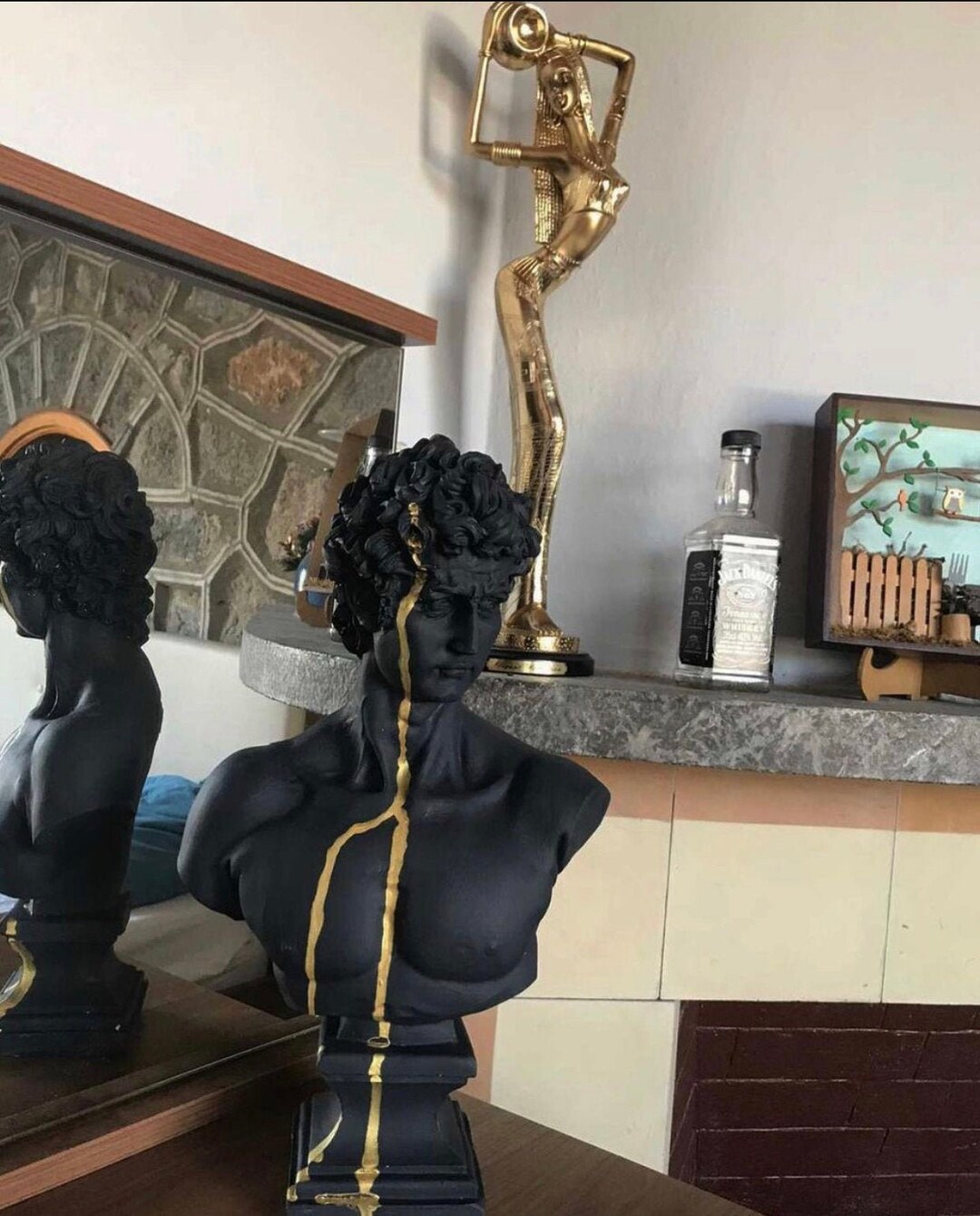 Grande David Scultura Statua, David Bust Statua, Busto, Scultura Nera ...