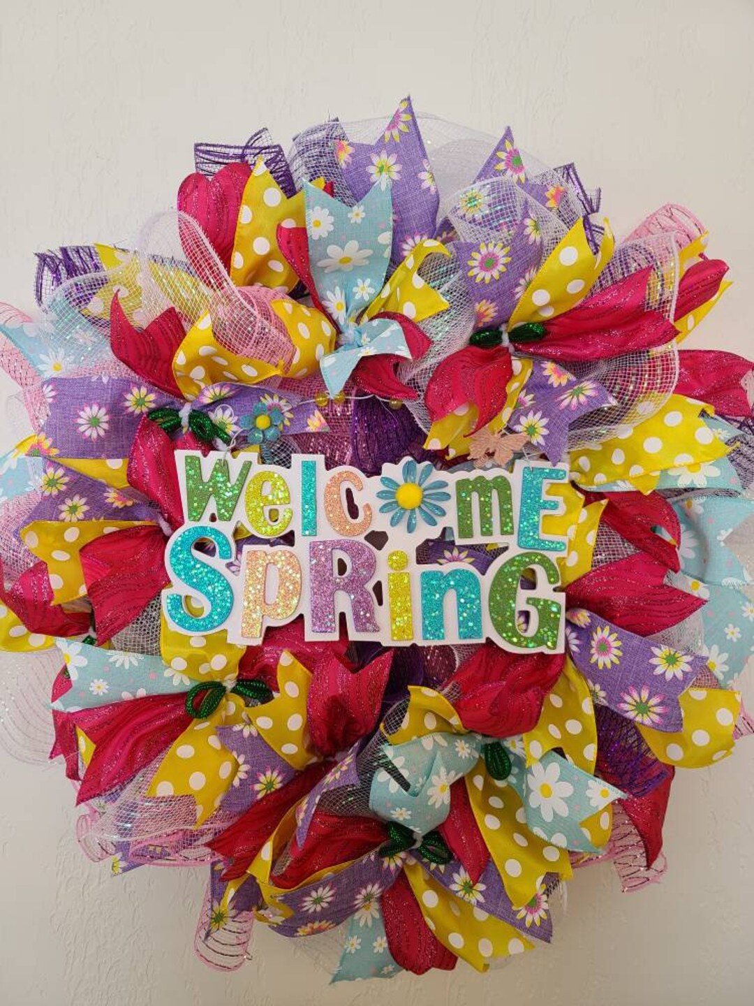 Welcome Spring Deco Mesh Wreath - Etsy