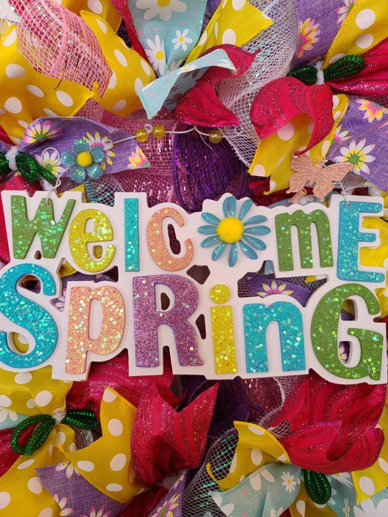 Welcome Spring Deco Mesh Wreath - Etsy