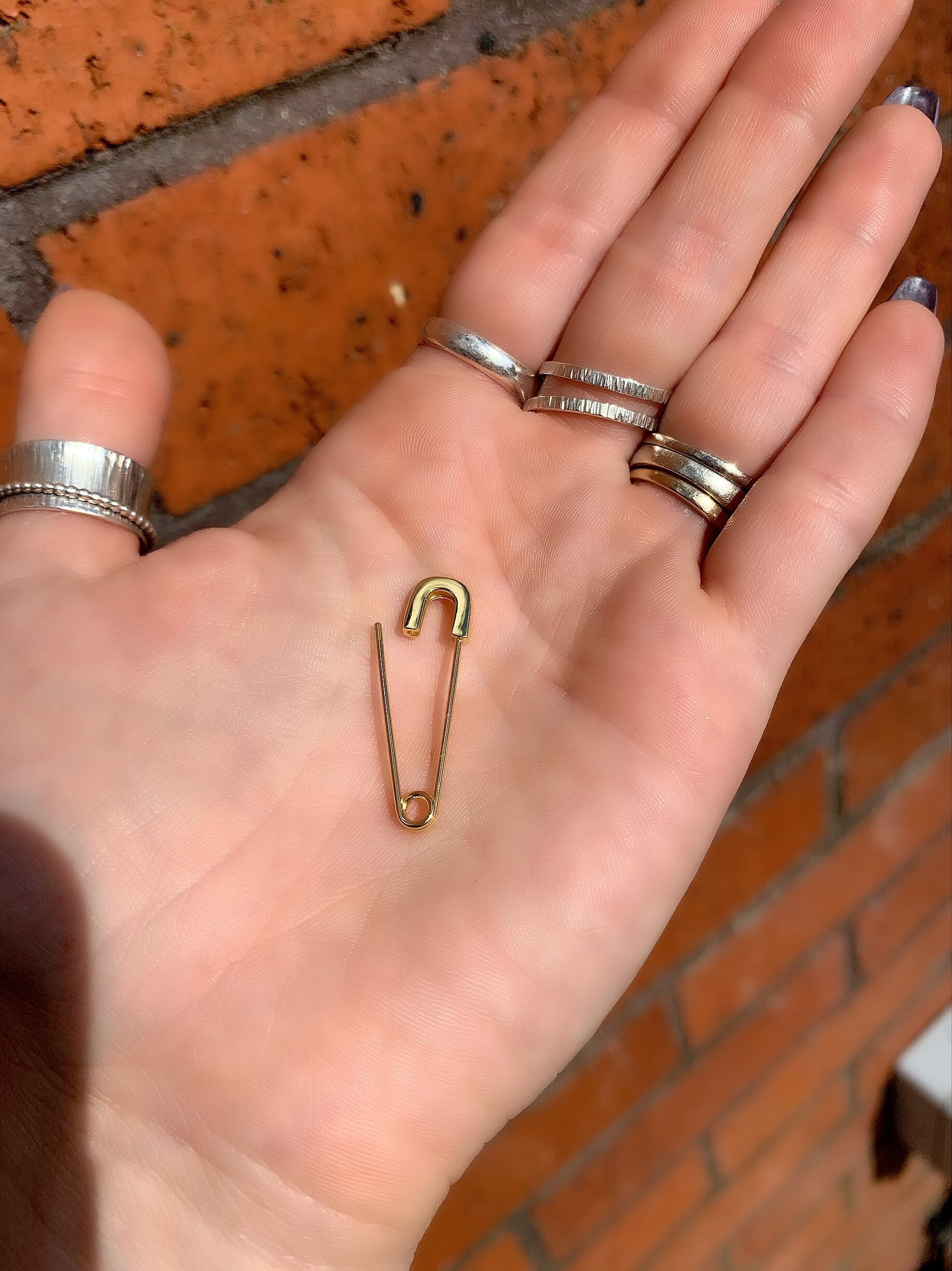 Milly Safety Pin Sterling Silver & Gold Plated Earring SINGLE | Etsy