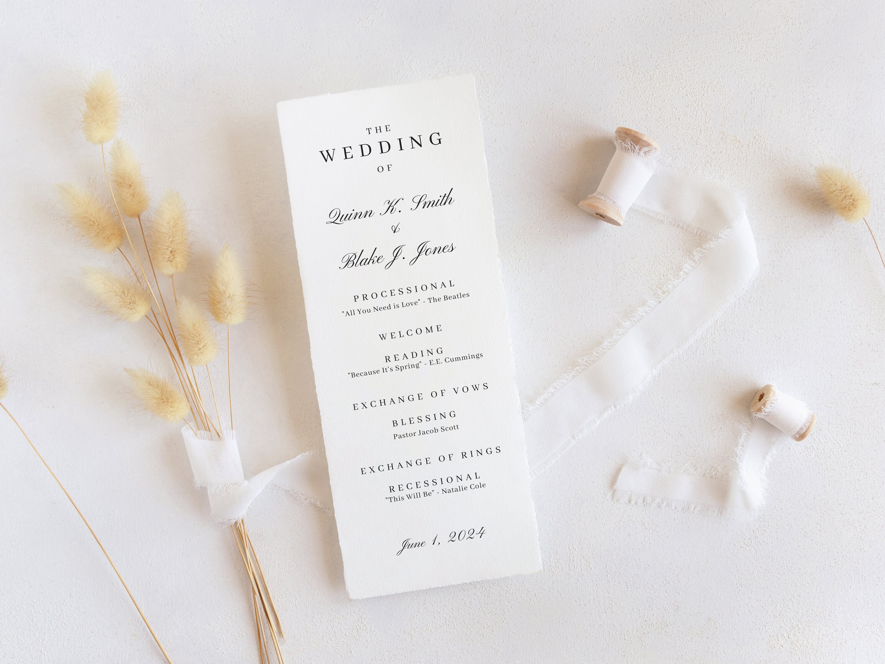 Classic Wedding Program Template, Ceremony Program, Modern Script ...