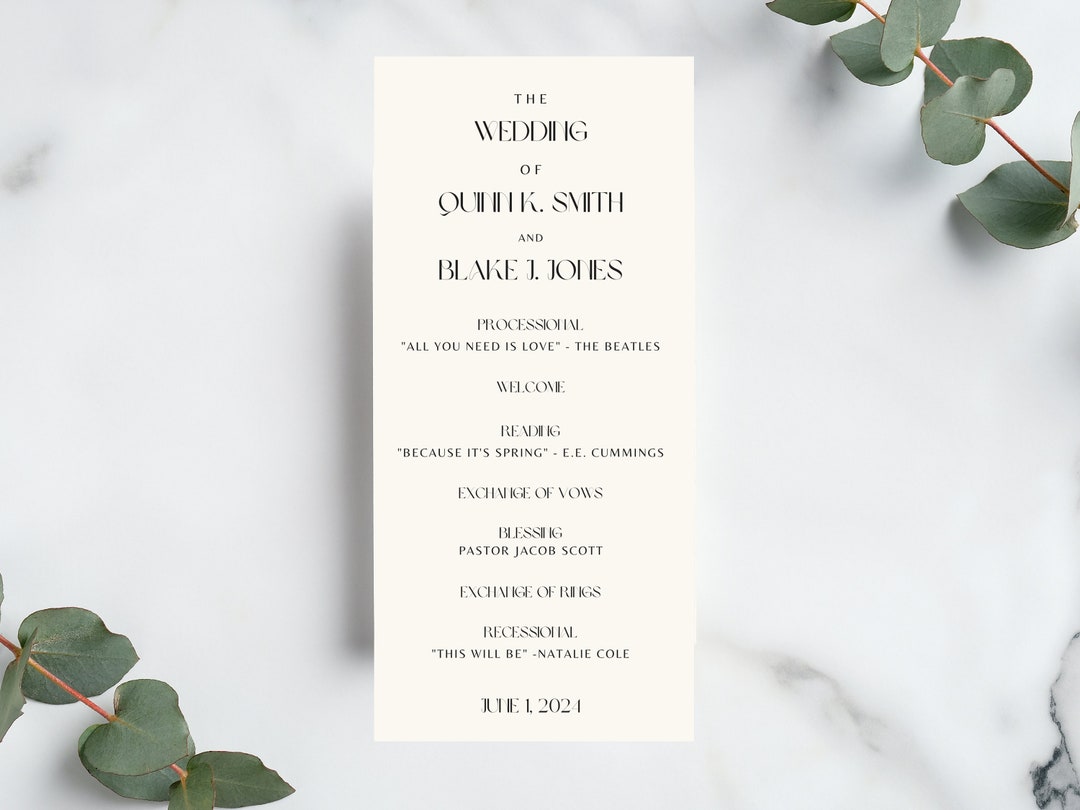 Modern Wedding Program Template, Ceremony Program, Wedding Decor ...