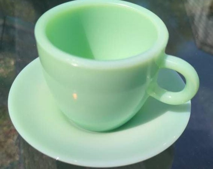 Vintage Jadeite Fire King Teacup Restaurant Ware Cup and Saucer, Green ...