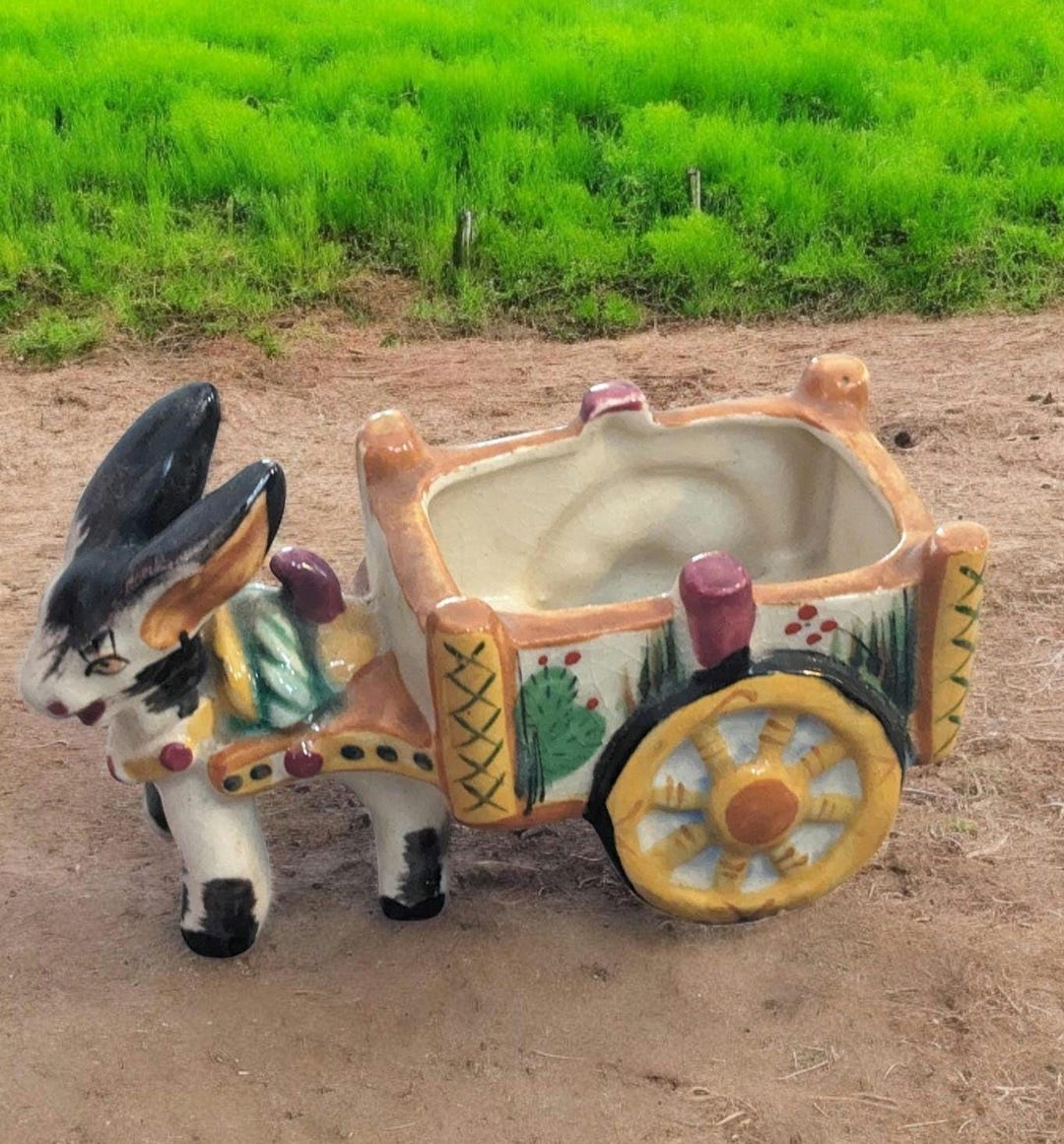 Vintage Ceramic Donkey Cart Planter, Hand Painted, Made in Japan, Collectible Planter, Rustic ...